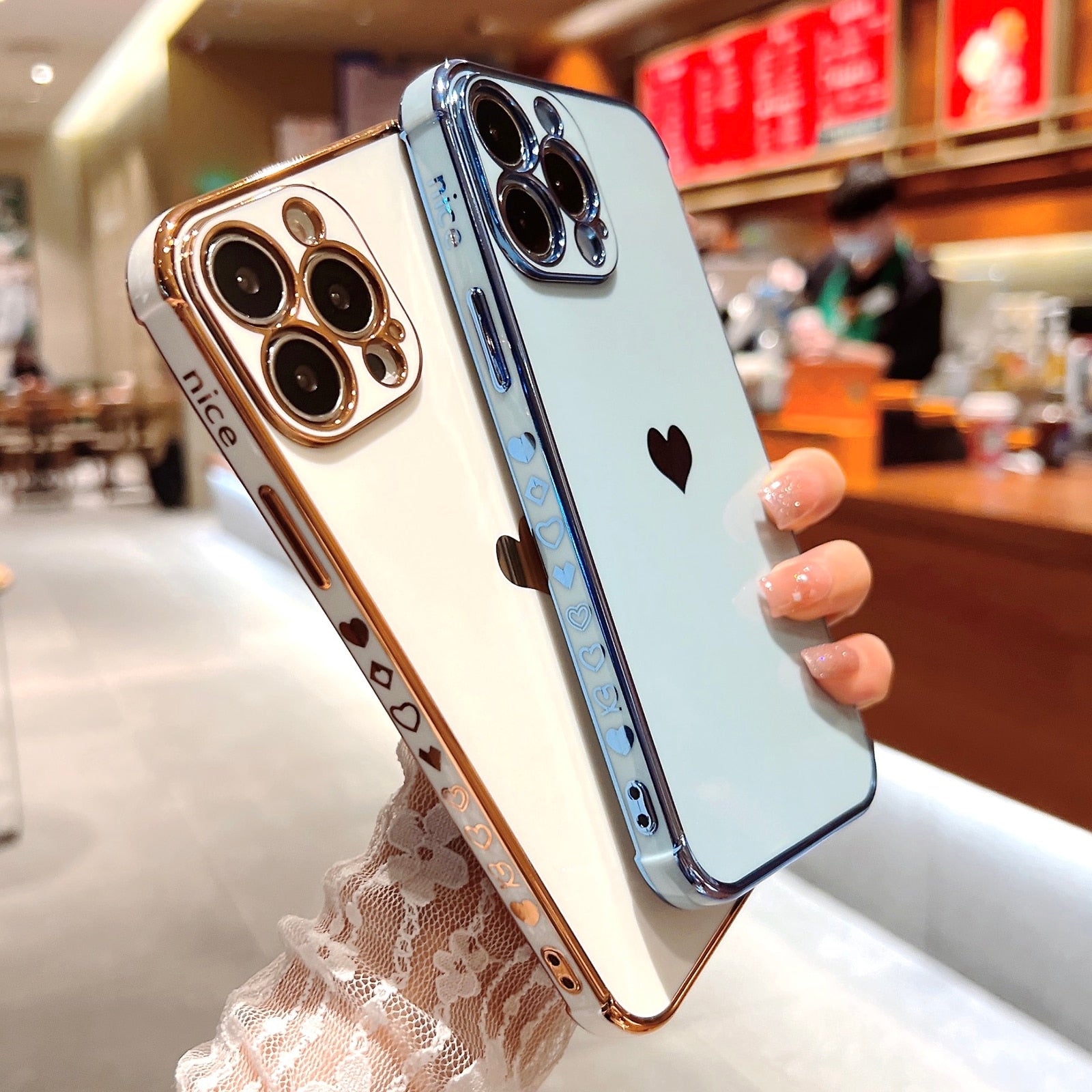 Heart Pattern Luxury Plating iPhone Cases | HoHo Cases